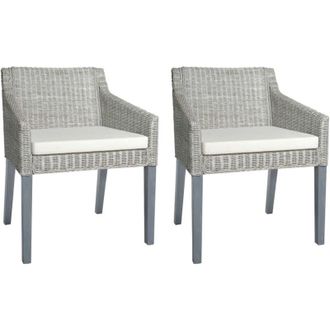 vidaXL Esszimmerst&uuml;hle mit Kissen 2 Stk. Grau Natur Rattan - Vidaxl