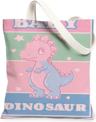 Generic Sacs fourre-tout en toile motif dinosaure ludique, sacs d&eacute;picerie r&eacute;utilisables, l&eacute;gers et lavables avec bandouli&egrave;re, p&ecirc;che, 13x15 Inch