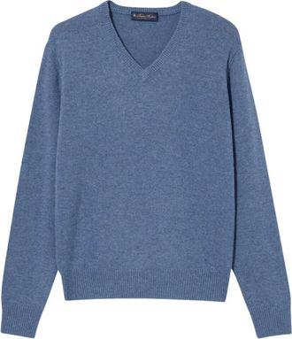Brooks Brothers Homme, Pulls, Bleu, Taille: L Pull en Cachemire et Laine &agrave; Col en V