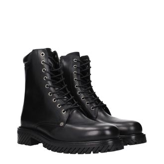 Off-white Mens Black Leather Ankle Boots