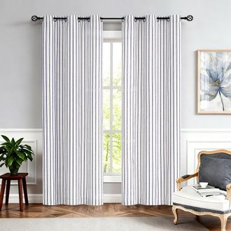 Randall Leinenvorhang, halbtransparent, 213 cm lang, f&uuml;r Wohnzimmer, blaue Streifen, Bauernhaus, rustikal, zeitgen&ouml;ssisch, Fensterbehandlungssets, Marineblau/