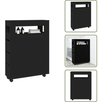 vidaXL Holzschrank - vidaXL Badschrank Schmal mit Rollen Schwarz Holzwerkstoff - Schrank f&uuml;r Bad