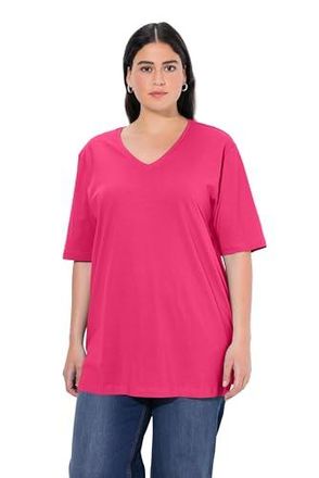 Ulla Popken Femme Basique, Col en V, D&eacute;tendu, Manches Mi-Longues T-Shirt, Rose Magenta, 52 EU