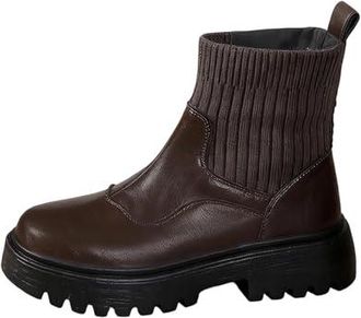 Generic Bottines Chelsea d&eacute;contract&eacute;es &agrave; talon bas et &eacute;pais pour femme - &Eacute;l&eacute;gantes - Bout rond - Patchwork - Classique et confortable - Pour lautomne et lhive