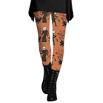 Generic Pantalon en tissu pour femme avec imprim&eacute; Halloween, d&eacute;contract&eacute;, confortable, pour les vacances, Orange, XXL