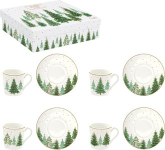 Easy Life Set mit 4 Kaffeetassen, 10 cl, aus Porzellan, Festive Trees