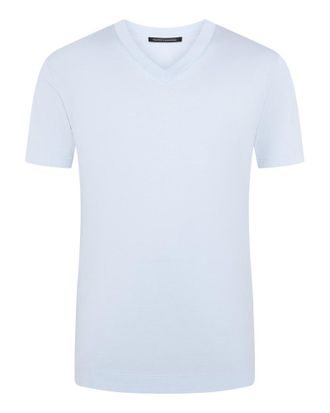 Trusted Handwork Unifarbenes T-Shirt aus Pima-Baumwolle mit V-Ausschnitt in