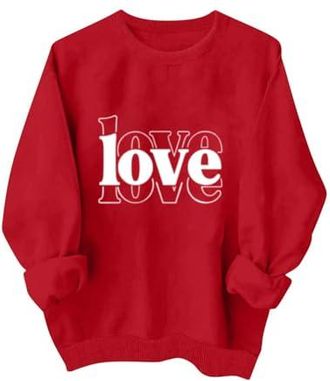 Generic Veste polaire sans femme - Sweat-shirt rouge avec motif coeur - Coupe ample - Manches longues - Col rond - Pull &agrave; capuche - Haut de f&ecirc;te, Noir, XXL