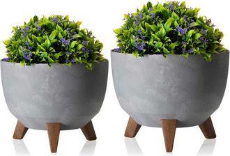 HowHomely 2X Hellbeton-Optik Blumenk&uuml;bel | Deko Blumentopf mit 3 Beinen | Langlebige &Uuml;bertopf f&uuml;r Wohnzimmer oder Garten | Set aus 2 Blumen&uuml;bertopf (18x29cm & 1