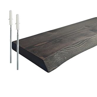 Relaxdays Wandregal, Baumkante, HBT: 3x100x22 cm, rustikales Schweberegal, K&uuml;che, Wandbrett Massivholz, Kiefer, schwarz