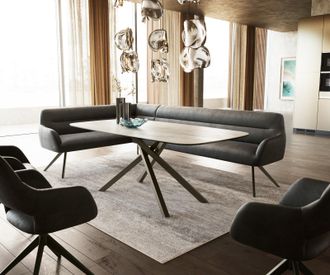 DELIFE Esszimmerbank Taya-Flex 285x190 cm Mikrofaser Anthrazit Vintage Kreuzgestell kantig Effektfinish Titan Taschenfederkern Rechts, Eckb&auml;nke