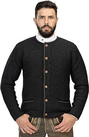 Schöneberger Trachten Couture Anton Cardigan en tricot de qualité supérieure pour homme - Veste traditionnelle en laine - Veste cardigan en marron ou bleu - Anton, anthracite, XL