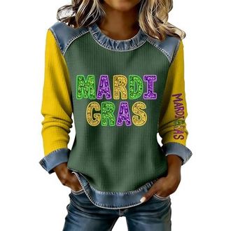 Generic Sweat-shirt graphique moderne &agrave; manches longues et col rond pour femme - L&eacute;ger - Manches longues, Noir, 3XL