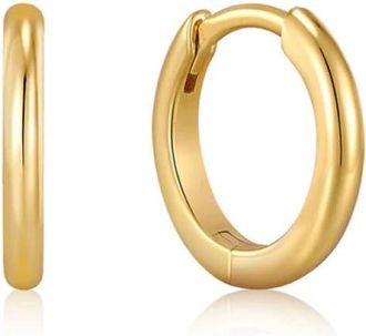 Ania Haie Damen Ohrstecker Creole Ear Edit Smooth Mini Huggie Hoop aus Sterling Silber 14k vergoldet, Durchmesser 10mm, inkl. Geschenkverpackung