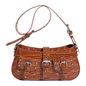 Generic Kexpery Sac &agrave; &Eacute;paules Femme en Cuir PU Style Punk Moto Vintage Boucle R&eacute;tro Sac Bandouli&egrave;re Ajustable Sac Sous le Bras pour Voyage