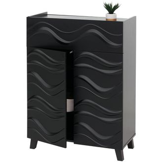 Mendler Kommode HWC-N86, Schrank Sideboard Anrichte, 3D-Wellen-Design Push-to-Open T&uuml;ren 107x76x36cm - schwarz