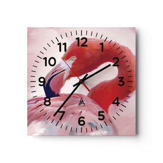 Arttor Modern Wanduhr Flamingo Vogel Porträt 40x40cm Quadrat Groß Wand Uhr Glas Analog Zimmeruhren Küche Büro Wohnzimmer Glasuhr Wall Clock Dekoration Design