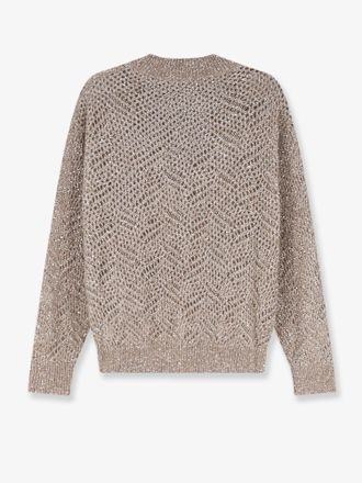 Brunello Cucinelli Womens Cashmere Sweater With Dazzling Pattern Beige