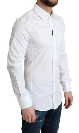 Dolce & Gabbana White Cotton Stretch Men Formal Sicilia Shirt Elastane