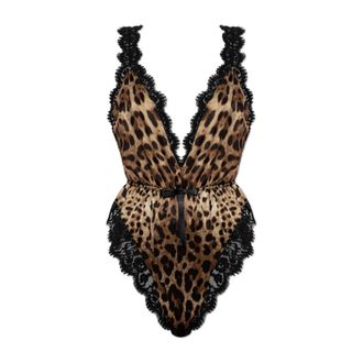 Dolce & Gabbana Seidenbody mit Tiermotiv - - Tops - Damen - Braun - M