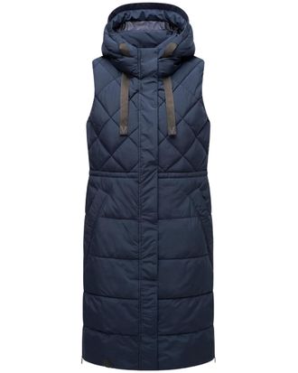 Marikoo Damen &auml;rmellose lange Outdoorweste warme gesteppte Weste mit Kapuze Narikaa 16 Navy Gr. 3XL