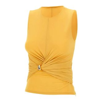 Elisabetta Franchi Femme, Tops, Jaune, Taille: 36 FR Top en jersey avec d&eacute;tail bijou