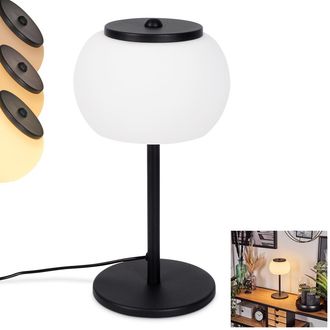 HOFSTEIN LED Tischleuchte Izenave, dimmbare Tischlampe aus Metall/Glas in Schwarz/Wei&szlig;, Leuchte im Retro/Vintage-Design mit Schirm aus Glas u. An-/Auschalter a