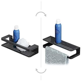 Tiger Caddy 2-in-1 Duschablage und Handtuchhalter, Einsatz als Duschkorb oder als Handtuchhalter mit Ablage m&ouml;glich, Edelstahl, Farbe: Schwarz BxHxT: 35 x 7