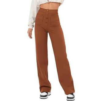 Generic Pantalon de travail extensible taille haute avec boutons pour femme, jambe droite, d&eacute;contract&eacute; et extensible, kaki, 3XL