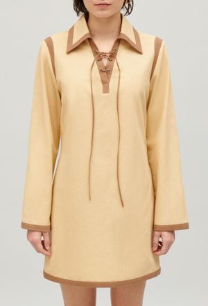 Claudie Pierlot Kurzes Schn&uuml;rkleid Beige