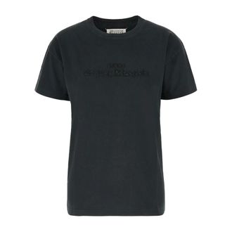 Maison Margiela Logo-Besticktes Rundhals-T-Shirt - - Tops - Damen - Schwarzk - XS