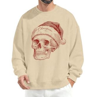 Generic Sweat-shirt de No&euml;l pour homme - Motif t&ecirc;te de mort - Col rond - Tendance - Automne - Vacances - Imprim&eacute; - Pour tous les jours - Streetwear, kaki, L