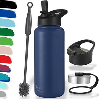 Milu Bouteille en acier inoxydable 500ml, 750ml, 1000ml (+3 couvercles) - Bouteille thermo avec paille, bouteille deau, pour boissons chaudes, froides et g