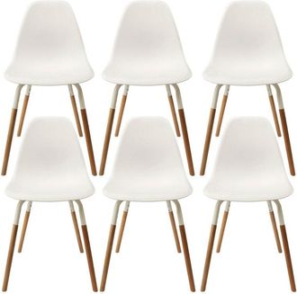 Altobuy Altobuy - fluk - Lot de 6 Chaises Polypropyl&egrave;ne Blanc et Bois