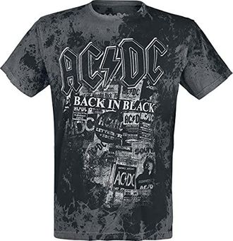 AC/DC Back in Black Homme T-Shirt Manches Courtes Gris/Noir XXL 100% Coton Regular/Coupe Standard