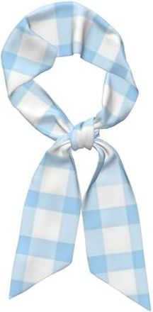 Generic &Eacute;charpe bleue &agrave; carreaux pour femme - &Eacute;charpe tour de cou pour sac &agrave; main - Dentelle vintage en satin de soie - Pour le sport, le yoga et le visage