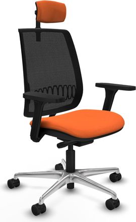 Piqueras y Crespo Ergonomischer Arbeitsstuhl Alares mit 3D-Armen, h&ouml;henverstellbare Lendenwirbelst&uuml;tze und h&ouml;henverstellbares Kopfteil, Schwarz/Orange