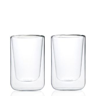 Blomus NERO- 2er Set Cappuccino-Gläser aus Glas, 250 ml Fassungsvermögen, doppelwandiges Thermoglas, freischwebend / Schwebeeffekt, spülmaschinenfest (H / B 