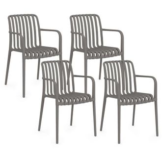 IDMarket Lot de 4 chaises de jardin empilables BILBAO en polypropyl&egrave;ne gris anthracite