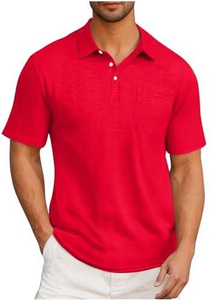 Generic T-shirts surdimensionn&eacute;s pour homme - Couleur unie - Revers ample - Style professionnel &agrave; manches courtes - Col en V profond - D&eacute;contract&eacute;, Rouge, 3XL