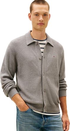 Tommy Hilfiger Herren Strukturierte Polo-Strickjacke MW0MW41546 Cardigan Sweater, Grau, L, Grau (Medium Grey Heather), L