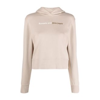 Palm Angels Beige Hoodie mit Logo-Print - - Sweatshirts & Hoodies - Damen - Beige - M