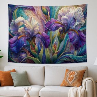Generic Iris floraler violetter Wandteppich, bunter botanischer dekorativer Wandbehang, k&uuml;nstlerische Wandteppiche, &auml;sthetisch f&uuml;r Schlafzimmer, Wohnzimmer, W
