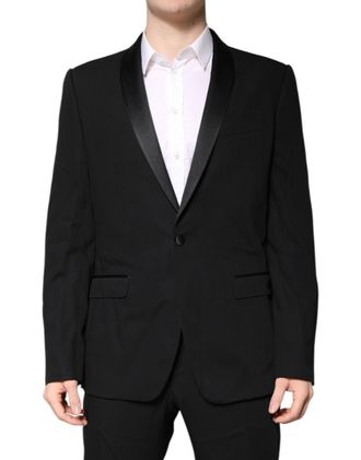 Dolce & Gabbana Mens Black Wool Single Breasted 2 Piece Suit Virgin Silk Polyester