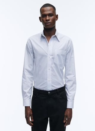 Fursac Chemise blanche en popeline de coton &agrave; carreaux - Taille XL - Homme