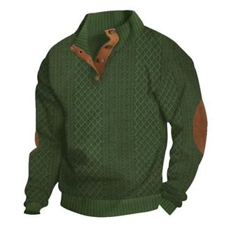 Generic Pull de sport &agrave; manches longues en cachemire pour homme, d&eacute;contract&eacute;, bouton en cachemire avec coudi&egrave;res, Vert, 3XL