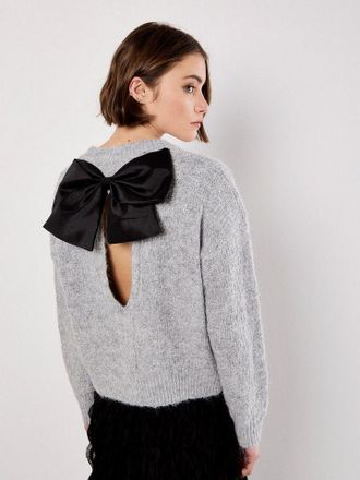 Apricot Rundhalspullover Strickpullover mit Schleife am R&uuml;cken