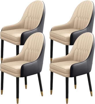 Generic Set Aus 4 Modernen Esszimmerst&uuml;hlen Aus Mikrofaserleder Mit Ergonomischer R&uuml;ckenlehne Und Metallbeinen - Nordischer Leichter Luxusstil(B)