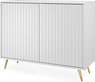 Selsey Bello - Kommode in Wei&szlig; mit Lamellen, goldene Beine, 104 cm breit