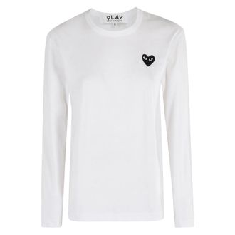 Comme Des Gar&ccedil;ons Femme, Tops, Blanc, Taille: 38 FR Heart Emblem Long Sleeve T-Shirt